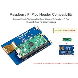 Waveshare 2.7inch E-Paper Display Module for Raspberry Pi Pico, 264×176 Resolution Black/White Two-Color E-Ink Screen, SPI Interface 4 Grayscale，with Three User Buttons for Easy Interacting