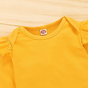 Baby Girl Outfit 3-6 Month Girl Clothes Infant Yellow Ruffle Long Sleeve Romper Bodysuit Floral Pants Set Baby Girl Fall Clothes 2 Pieces Outfit