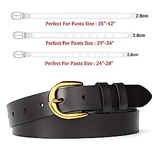 WHIPPY Women Casual Genuine Leather Belt for Jeans, Wide Ladies Waist Belt with Golden Buckle 1.26 Inches Width Strap (Suit Pant Size 29-34 Inches, Black)