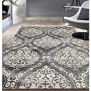 Transitional Floral Damask Area Rug 5' x 7' Gray