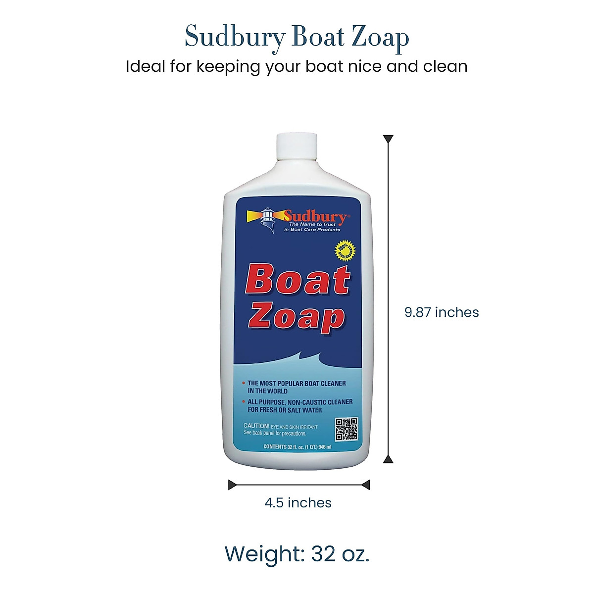 Sudbury Boat Zoap, Boat Cleaner Soap, Multi-Purpose Boat Soap, Essential Boat Accessories, 32 oz.