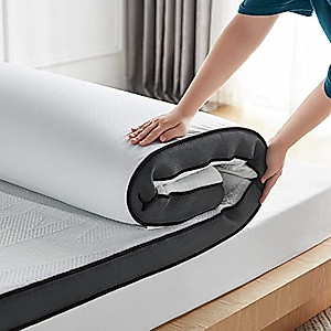 LINSY LIVING Twin Mattress Topper, 2-Inch Gel Memory Foam Mattress Topper for Twin Size Bed, Supportive High Density Foam for Pain Relief, Breathable and Washable Cover with Straps, CertiPUR-US