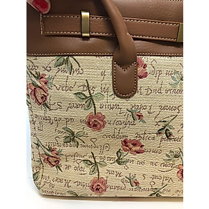 BANBERRY DESIGNS Pink Rose Tapestry Tote Bag With Brass Buckles 15