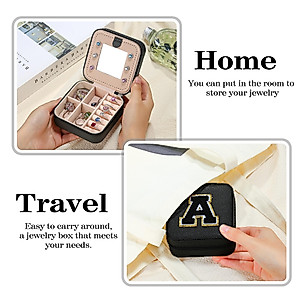 Parima Jewelry Box, Small Travel Organizer for Necklaces, Earrings, Rings, Bracelet, Initial M-Black