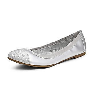 DREAM PAIRS Women's Sole-Flex Ballerina Walking Flats Shoes,Size 12,Silver,Sole-Flex