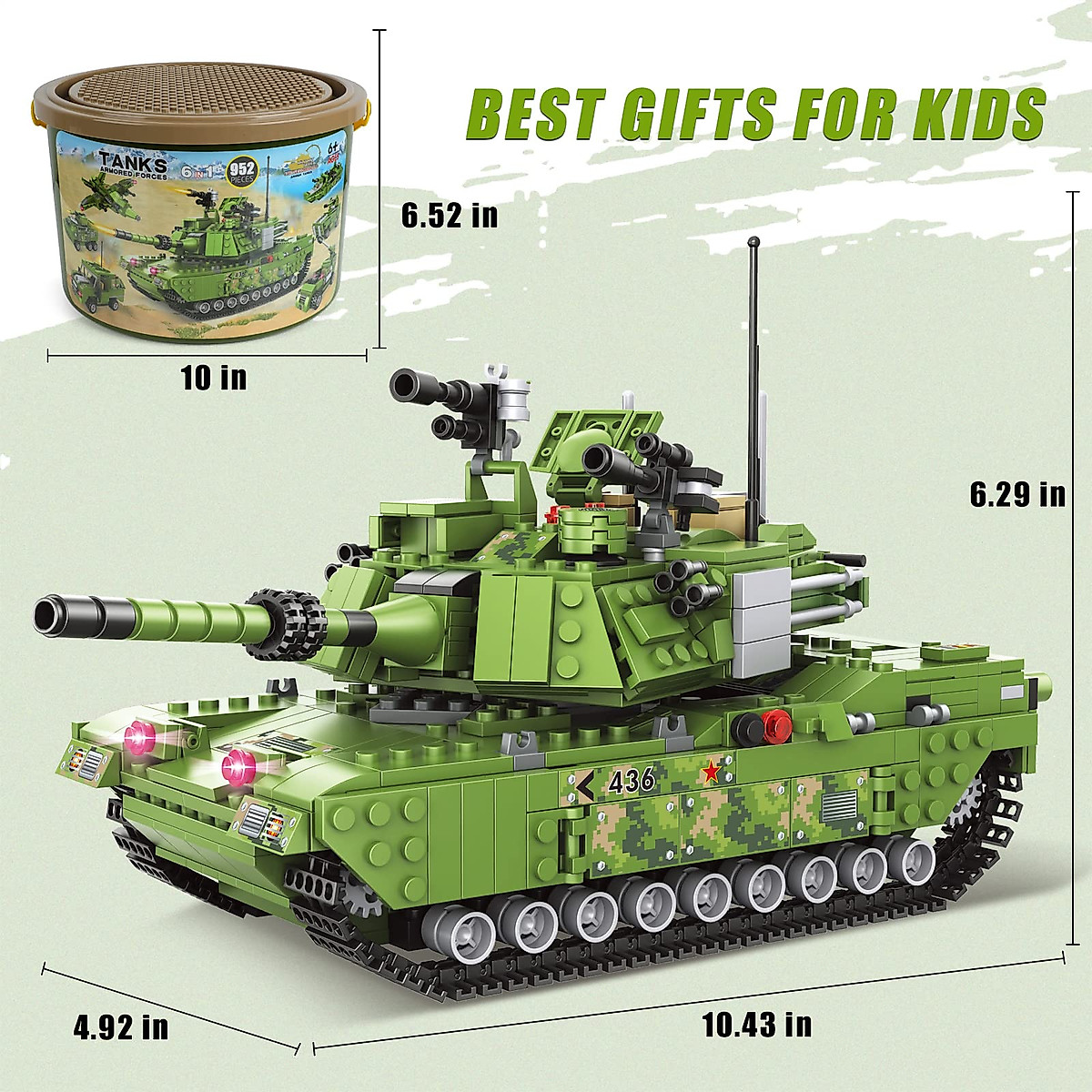 City War Military Tank Building Blocks Set, 6-in-1 Army Armored Force Construction Kit with Vehicles, Airplane, Boat, Creative Roleplay STEM Toy Gift for Kids, Boys Girls Ages 6+ (952 Pieces)