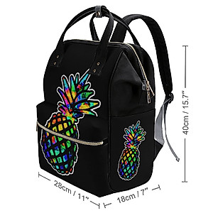 Colorful Pineapple Diaper Bag Backpack Large Capacity Mommy Bags Multifunction Nappy Bag Travel Back Pack Black-Style