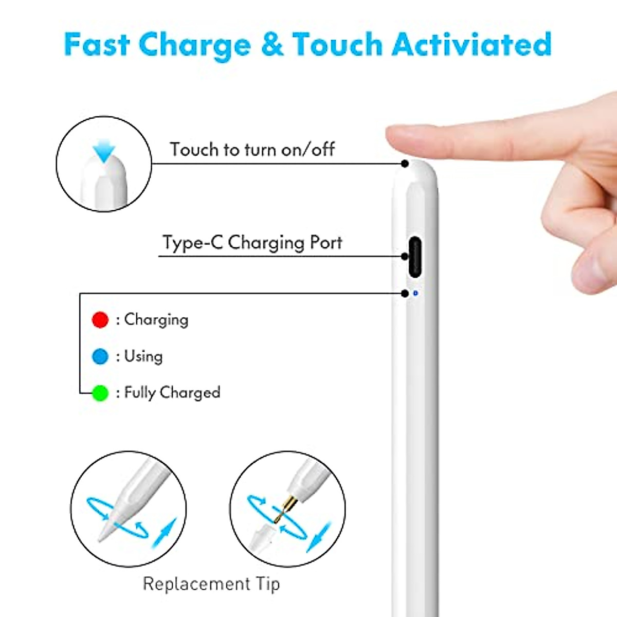Stylus Pen for iPad 2024-2018 with Faster Charge,Tilt Sensor Battery Indicators Pencil for iPad Pro M4 2024,iPad Air M2 2024,iPad 10/9/8/7/6th,iPad Air 5/4/3,iPad Pro 11 & 12.9",iPad Mini 7/6/5