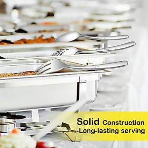 Heavy Duty Serving Utensils, E-far 5-Piece Stainless Steel Serving Spoons, Slotted Serving Spoon, Serving Fork, Butter Spreader, Pie Server for Party Buffet Catering, Mirror Finish & Dishwasher Safe