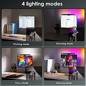 Quntis Monitor Light RGB Backlight, Eye-Care Dual Light Computer Light Bar Gaming Office Desk Lamp, 15 Modes Dimmable Backlight, 3 Color Temperature Adjustable Brightness, Ra95 Screen Light Bar