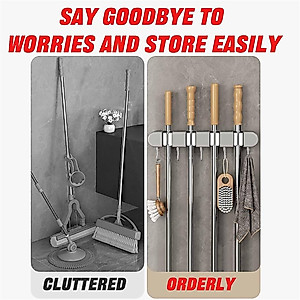 Flaviau Punch Free Multifunctional Mop Holder, 2024 New Mop and Broom Holder Wall Mount, Heavy Duty Self Adhesive Mop Holder Wall Mounted, Non-Slip Solid for Home Kitchen Garden (1, White (B))