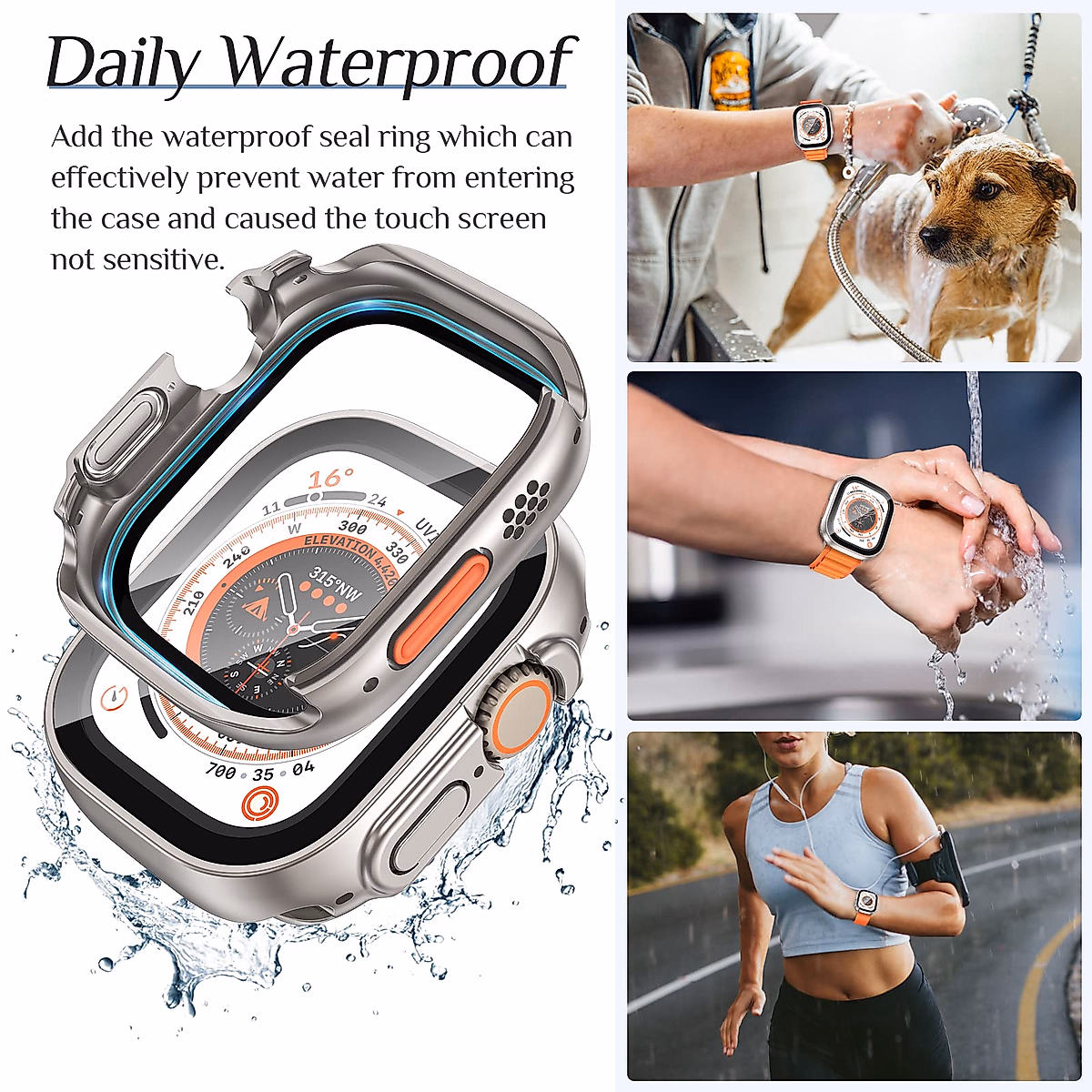 Goton 2 in 1 Waterproof Case for Apple Watch Ultra Ultra 2 2024 Screen Protector 49mm, 360 Protective Glass Face Cover Hard PC Bumper + Back Frame for iWatch Ultra Accessories 49 mm, Titanium