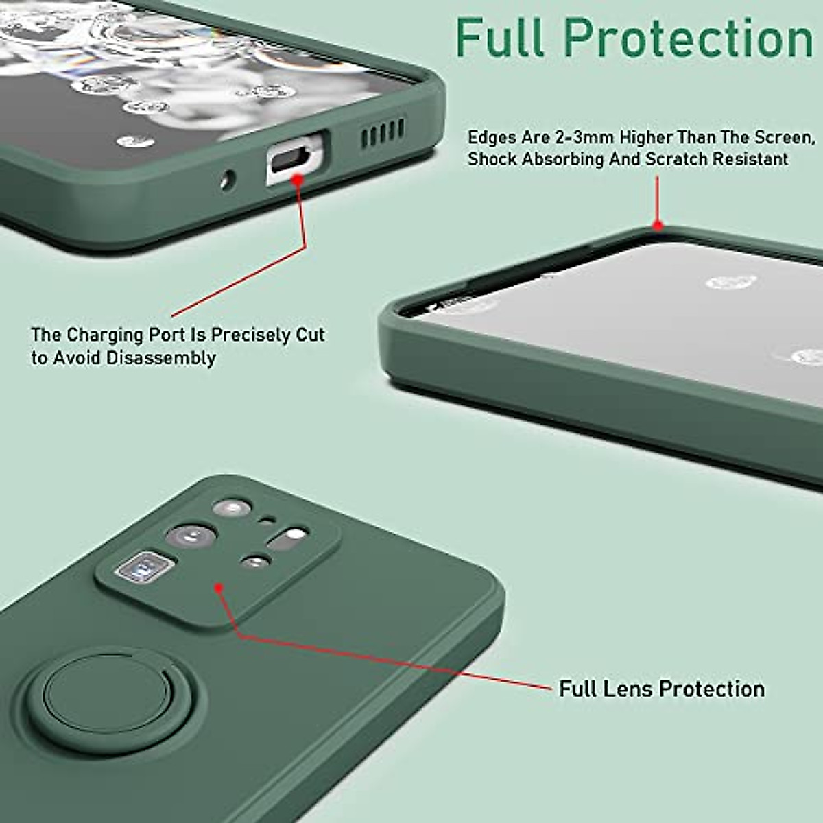 AYMECL S20 Ultra Case,Galaxy S20 Ultra Case, 360° Ring Holder Slim Silicone Soft Rubber Hybrid Hard Protection Shockproof Bumper Non-Slip Cover for Samsung Galaxy S20 Ultra 5G 6.9",ArmyGreen