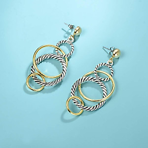 UNY Dangle Earring Designer Brand Inspired Jewelry Multi Hoops Twisted Cable Wire 2 Tone Christmas Gift (Multi Hoops)