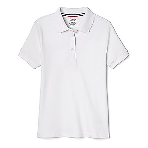 French Toast girls Short Sleeve Picot Collar (Standard & Plus) Polo Shirt, White, 18-20 Plus