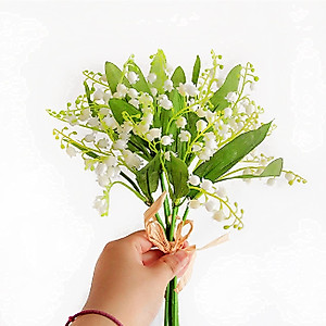 Tinsow 18 Pcs Artificial Lily of The Valley Faux Flowers of May White Orchid Wedding Holding Flowers Bouquet Home Garden Wedding Party (18)