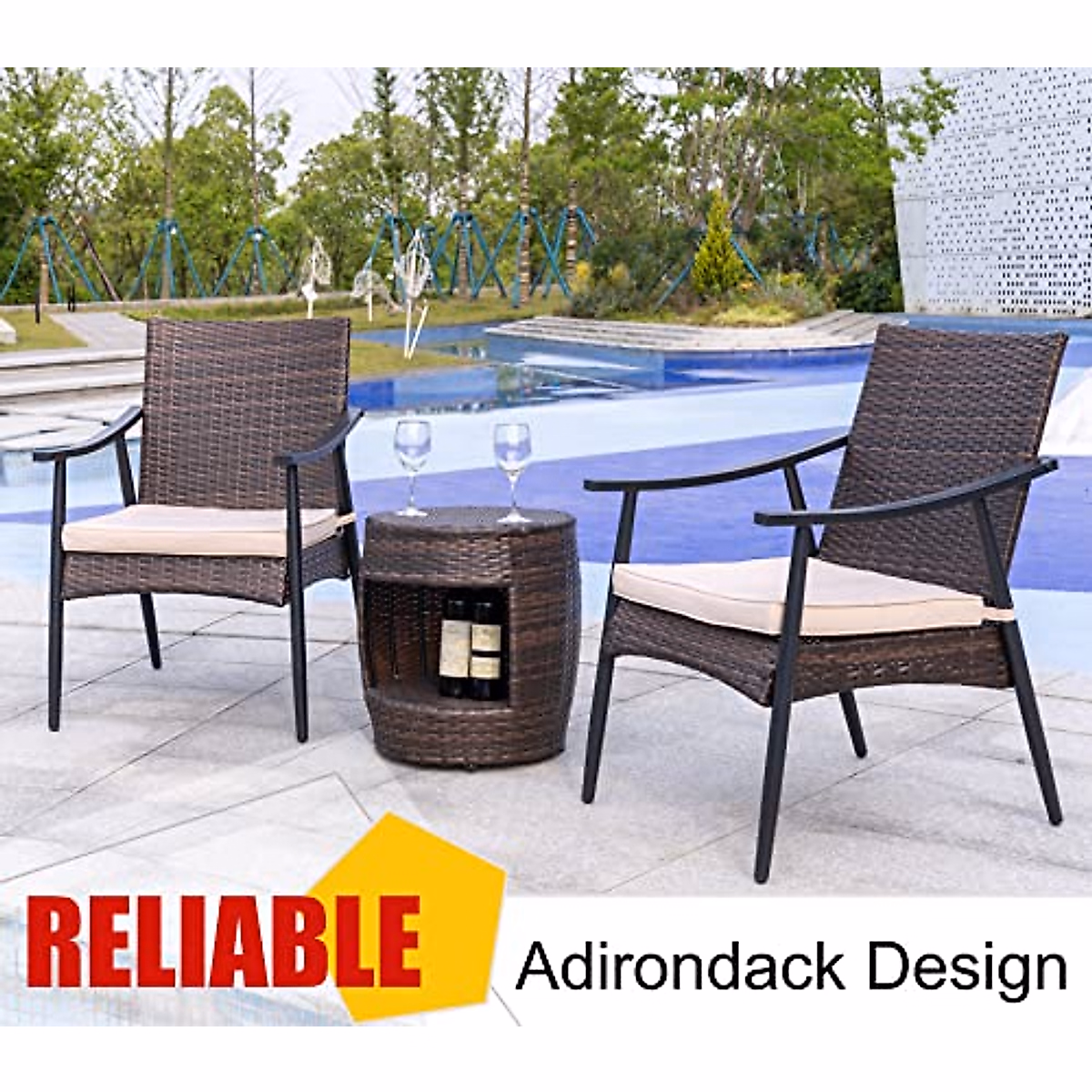 Sundale Outdoor Brown Wicker High Back Chairs with Cushions Set of 2, Patio All Weather PE Rattan Dining Bistro Chairs with Ergonomic Armrest for Indoor Outdoor