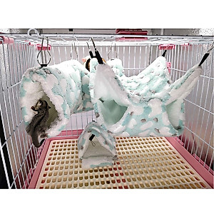 LEFTSTARER Bunkbed Sugar Glider Hammock, Ferret Beds, Small Pet Cage Accessories - Chinchilla, Hamster Bedding (Green-Heart, Medium)