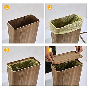 WAVEPEAK Indoor Trash cans Conical Wooden Trash Can Household Swing Lid Garbage Bin Simplicity Creative Waste Basket with Lid, 3 Colors, 10L/2.3 Gallons Indoor Garbage cans(B(with Cover))