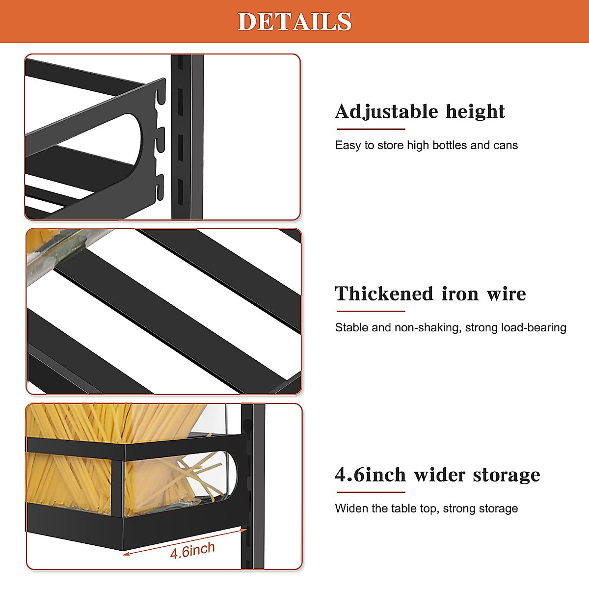 X-cosrack Wall Mount Spice Rack Organizer 5 Tier Height-Adjustable Hanging Spice Shelf Storage for Kitchen Pantry Cabinet Door, Dual-Use Seasoning Holder Rack with Hooks, Black-Patented