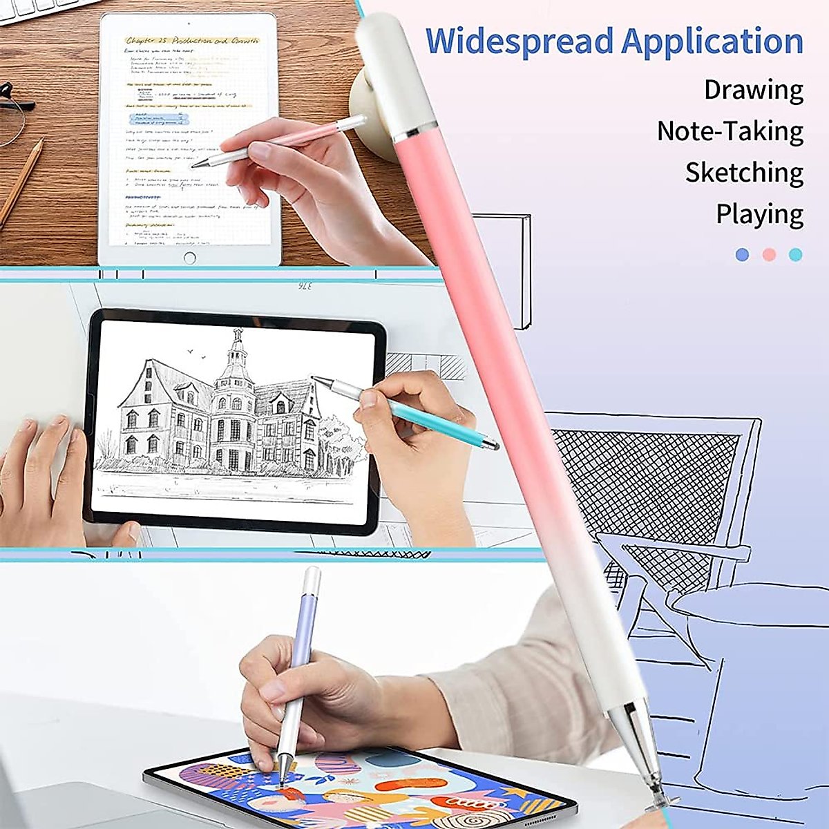 Stylus Pens for Touch Screens(2 Pack), 4 Replaceable Tips High Precision Capacitive Pen for iPad iPhone Android Tablets and All Universal Touch Screen Devices (Purple&Pink)