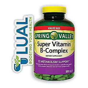 Super Vitamin B-Complex Tablets. Includes Luall Fridge Magnetic + Spring Valley Super Vitamin B-Complex Tablets Dietary Supplement (500 Tablets)