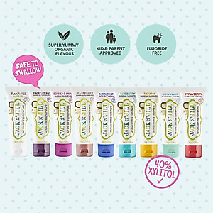 Jack N' Jill Natural Toddler Toothpaste for Baby, Kids and Infants 6 Months & Up, Fluoride Free Training Toothpaste for Toddlers 1-3, 40% Xylitol, BPA Free- Blackcurrant & Strawberry, 1.76 oz (2 Pack)