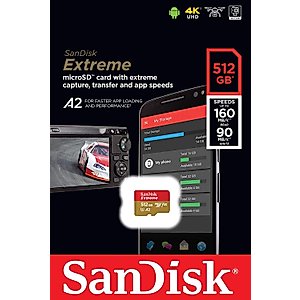 SanDisk Extreme 512GB V30 A2 microSDXC Memory Card Works for DJI Drones Works with Mini 3 Pro, Mini 3, DJI RC (SDSQXA1-512G-GN6MN) Bundle with (1) Everything But Stromboli Micro SD Card Reader