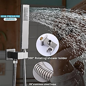 Enga Brushed Nickel Shower System with Body Spray Jets, Wall Mount 12 Inch LED Rain Shower Head Push Button Diverter Shower Fixtures, All Functions Can Run At Once