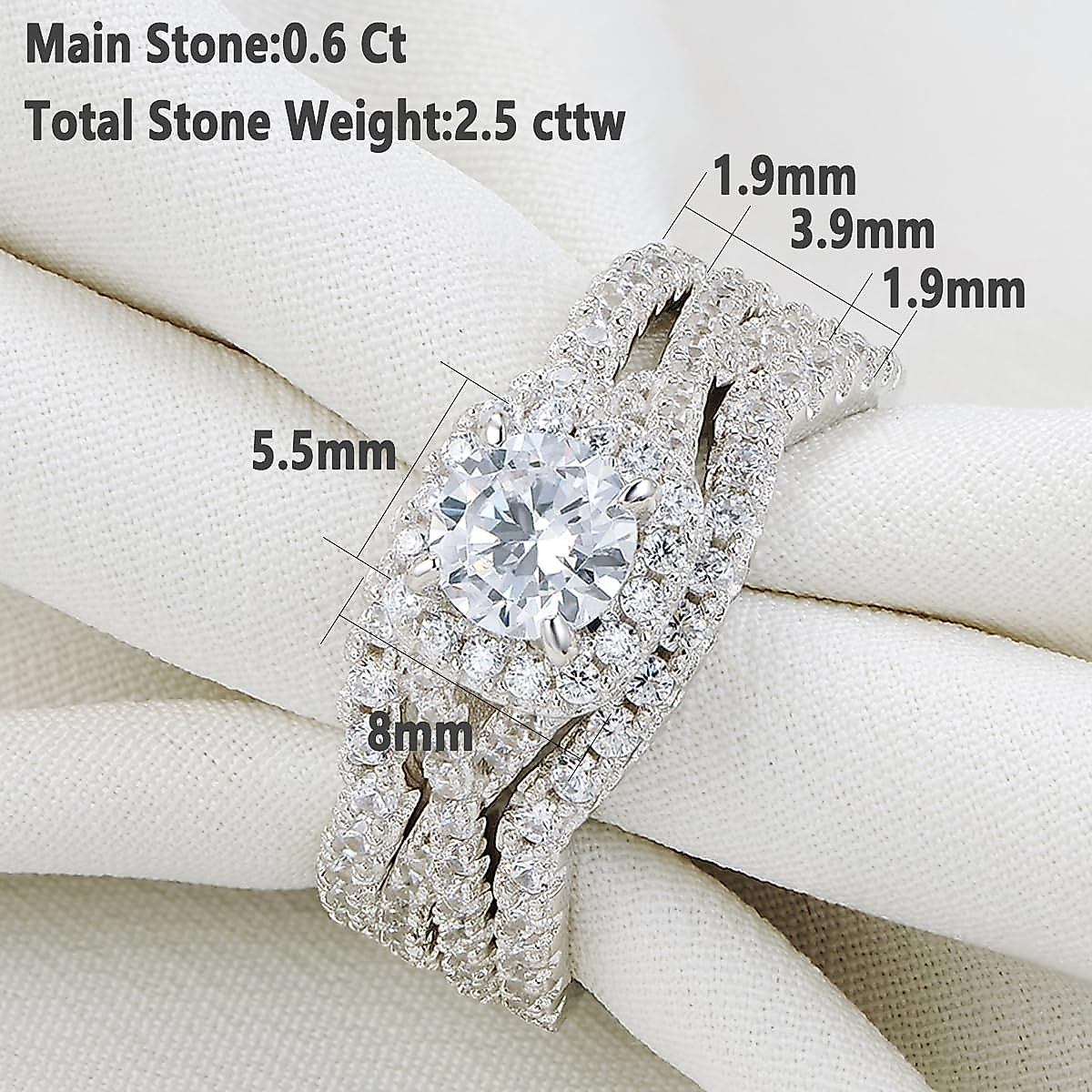 Newshe Engagement Wedding Ring Set for Women 925 Sterling Silver 3pcs Round White AAA Cz Size 7.5