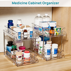Vtopmart 4 Pack 2 Tier Bathroom Under Sink Organizers and Storage, Clear Kitchen Pantry Organization, Pull Out Medicine Cabinet Organizer with Movable Dividers