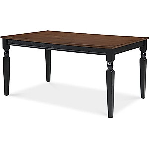 Finch Provence Farmhouse Table, Two-Toned Wood with Turned Legs, Traditional Rustic Furniture Decor for Kitchen or Dining Room, 60" Inch Tabletop, Black