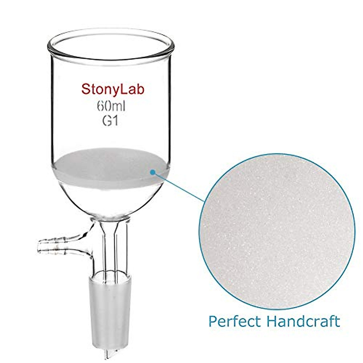 StonyLab Borosilicate Glass Buchner Filtering Funnel with Coarse Frit(G1), 46mm Inner-Diameter, 60mm Depth, with 24/40 Standard Taper Inner Joint and Vacuum Serrated Tubulation (60ml)