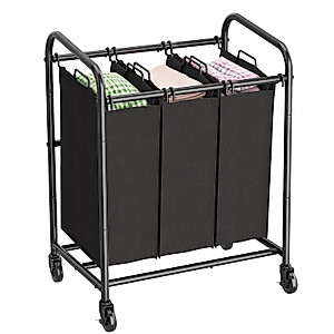 Wisdom Star 3 Bag Laundry Sorter Cart, Laundry Hamper Sorter with Heavy Duty Rolling Wheels and Removable Bags for Clothes Storage,Laundry Organizer Laundry Basket Laundry Clothes Hamper, Black