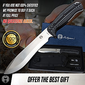 1095 High Carbon Survival Steel Knife Gift Set and Large D2 Damascus Steel Hunting Knife Bundle