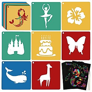 20 PCS Sturdy Stencils for Kids, 8 Inch Kids Stencils with 5 Pcs Scratch Paper for Painting to Imaginative Children's Stories, Learning Tools for Toddlers and Preschooler