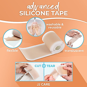 JJ CARE Soft Silicone Tape, 1.6” x 120” Flexible Silicone Scar Tape, Medical Grade Silicone Strips for Scars, Washable & Reusable Scar Tape for Surgical Scars, Latex-Free Scar Tape