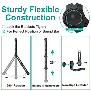 WALI Universal Sound Bar Mount - Compatible with Samsung, Sony, Vizio, Bose, LG, and Roku Sound Bars, Fits Most 23-90 Inch TVs, Adjustable Angle, Supports 33 lbs, Easy Installation, Black