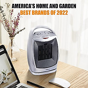 Brightown Portable Ceramic Space Heater 1500W/750W, 2 in 1 Oscillating Electric Room Heater with Tip Over and Overheat Protection, 200 Square Feet Fast Heating for Indoor Bedroom Office Desk Home (Silver)
