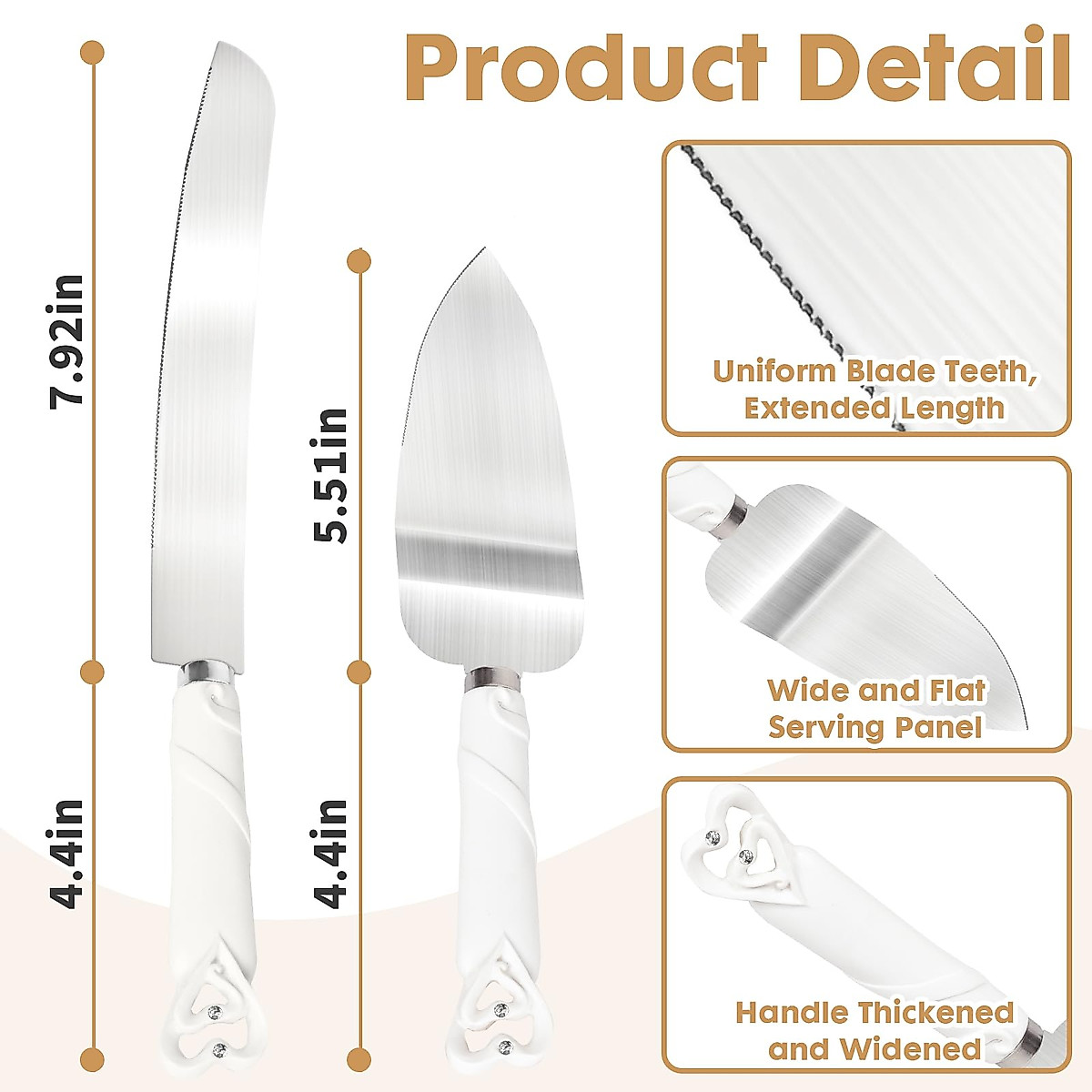 PowerKing Classic Double Heart Design Cake Knife and Server Set, Wedding Supplies-Stainless Steel Cake Knife and Server Set for Wedding, Birthday, Anniversaries (Double Heart)