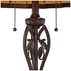 Robert Louis Tiffany Leaf and Vine II Traditional Victorian Tiffany Style Floor Standing Lamp 60" Tall Bronze Gold Amber Green Stained Glass Dome Shade Decor for Living Room Reading House Bedroom