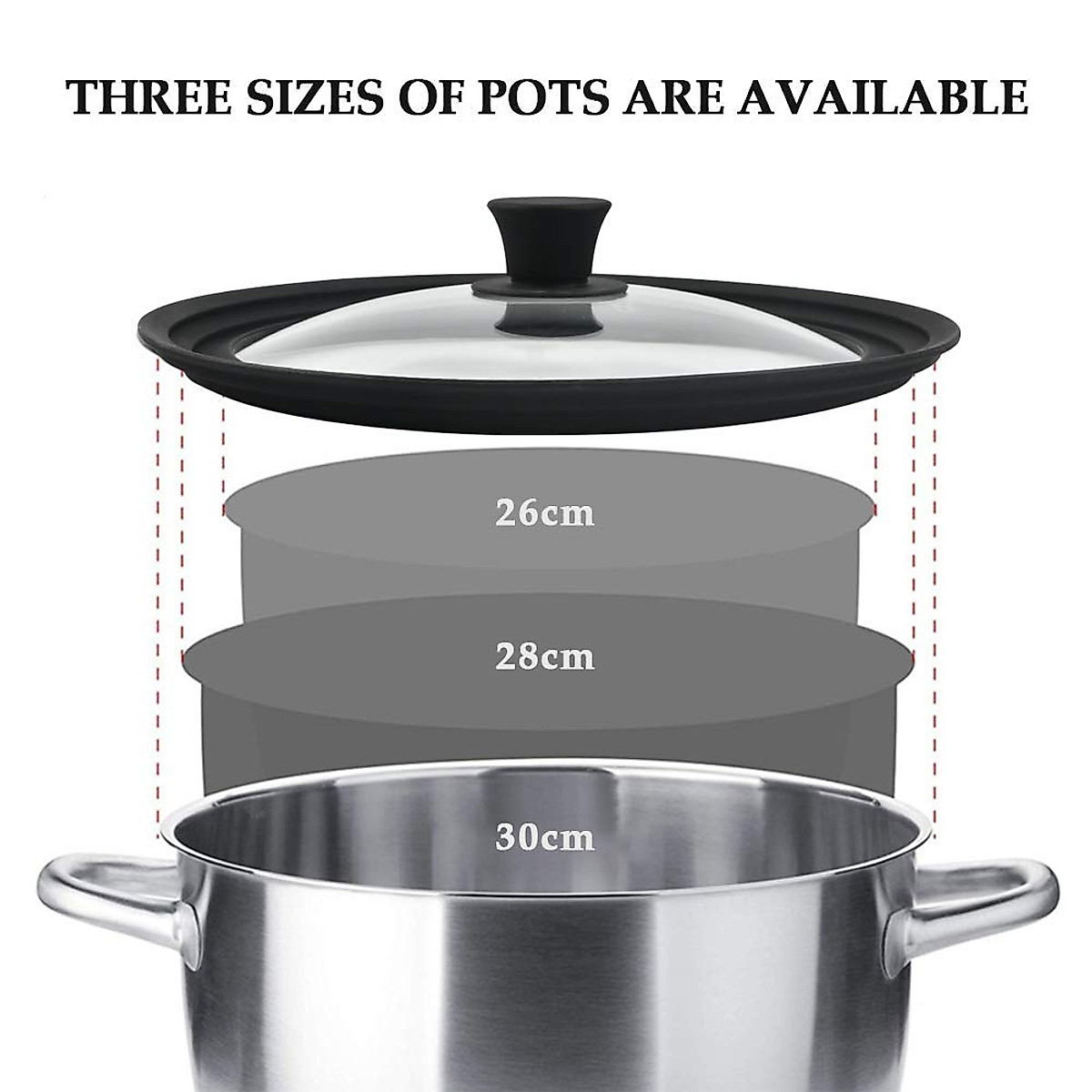 FOCCTS Universal Lid for Pots and Pans, Tempered Glass Skillet Lid, Universal Pan Lid Frying Pan Lid with Heat Resistant Silicone Rim, One Size Fits 10", 11" and 12"