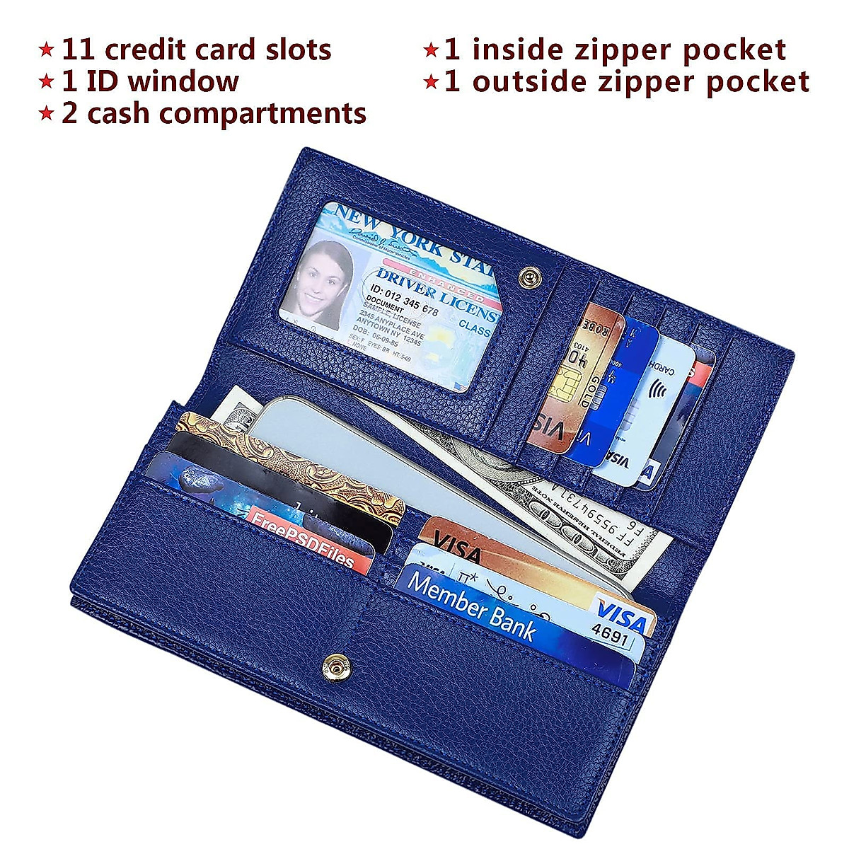 Seammer Ultra Slim Thin Real Leather Wallet for Women RFID Blocking Bifold Card Holder Clutch Wallets with Zipper Pocket