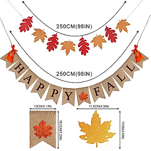 Happy Fall Burlap Banner, Fall Decor for Home, Banner Garland Maple Leaf Sign, Autumn Party Decorations Thanksgiving Fall Harvest Decor for Mantle Fireplace Wall Wreath, Pumpkin Décor – 2PC