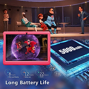 AMIAMO Kids Tablet 10 Inch, Android 13 Kids Tablet 10.1" Display 5000mAh Kidoz Pre Installed Parental Control Learning Tablet, 6GB+64GB Quad Core Processor Wi-Fi Bluetooth Kid-Proof Case (Pink)