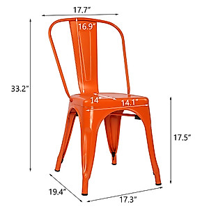 LSSBOUGHT Patio Dining Chairs Set of 4 Metal Chairs Indoor Outdoor Chairs Stackable Chairs for Kitchen, Dining Room, Bistro and Cafe (Orange)