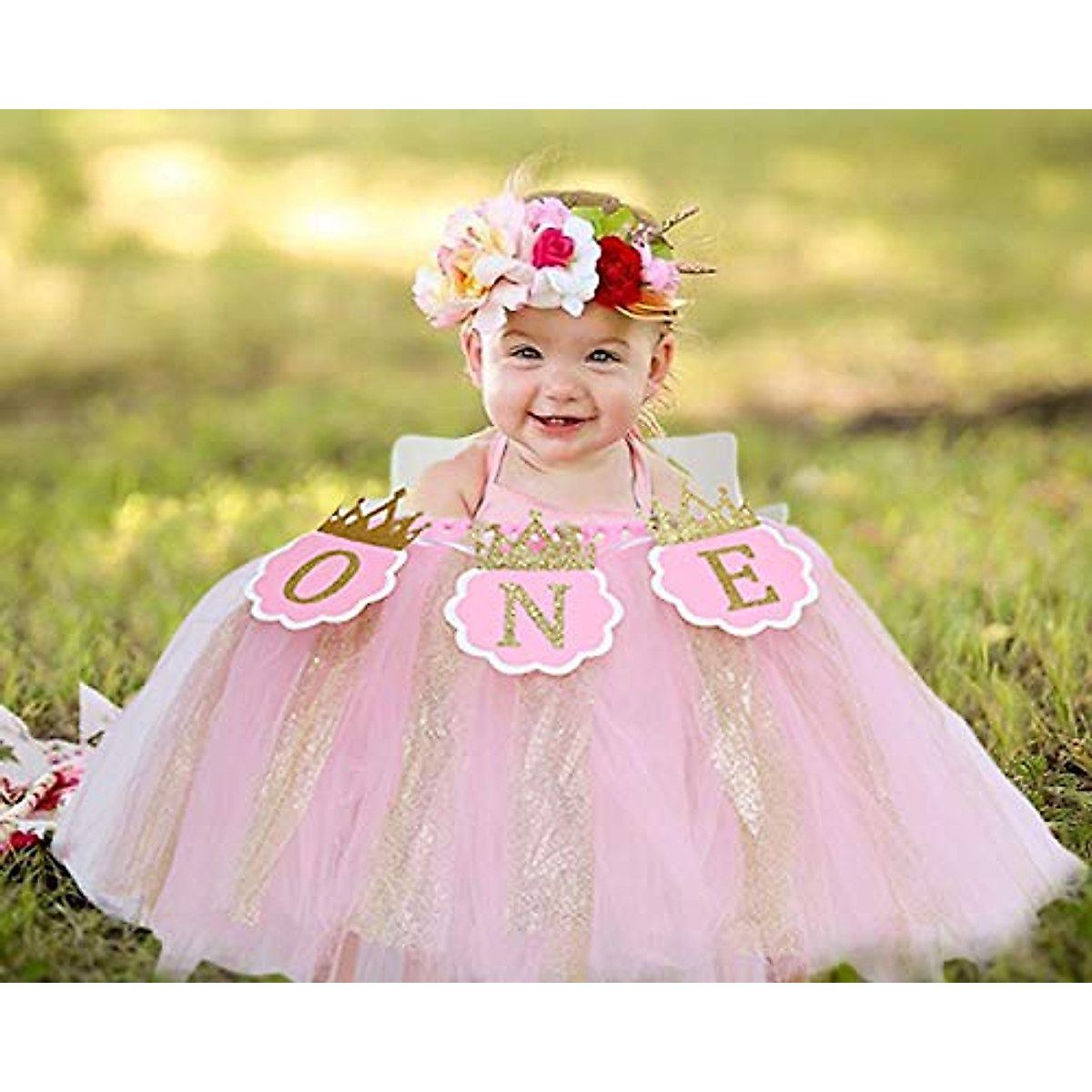 Tutu Highchair Banner for 1st Birthday - Princess 1st Birthday Party,Pink Tutu Skirt Photo Booth Props and Backdrop Cake Smash, Best Princess Birthday Party Supplies for Baby Girl