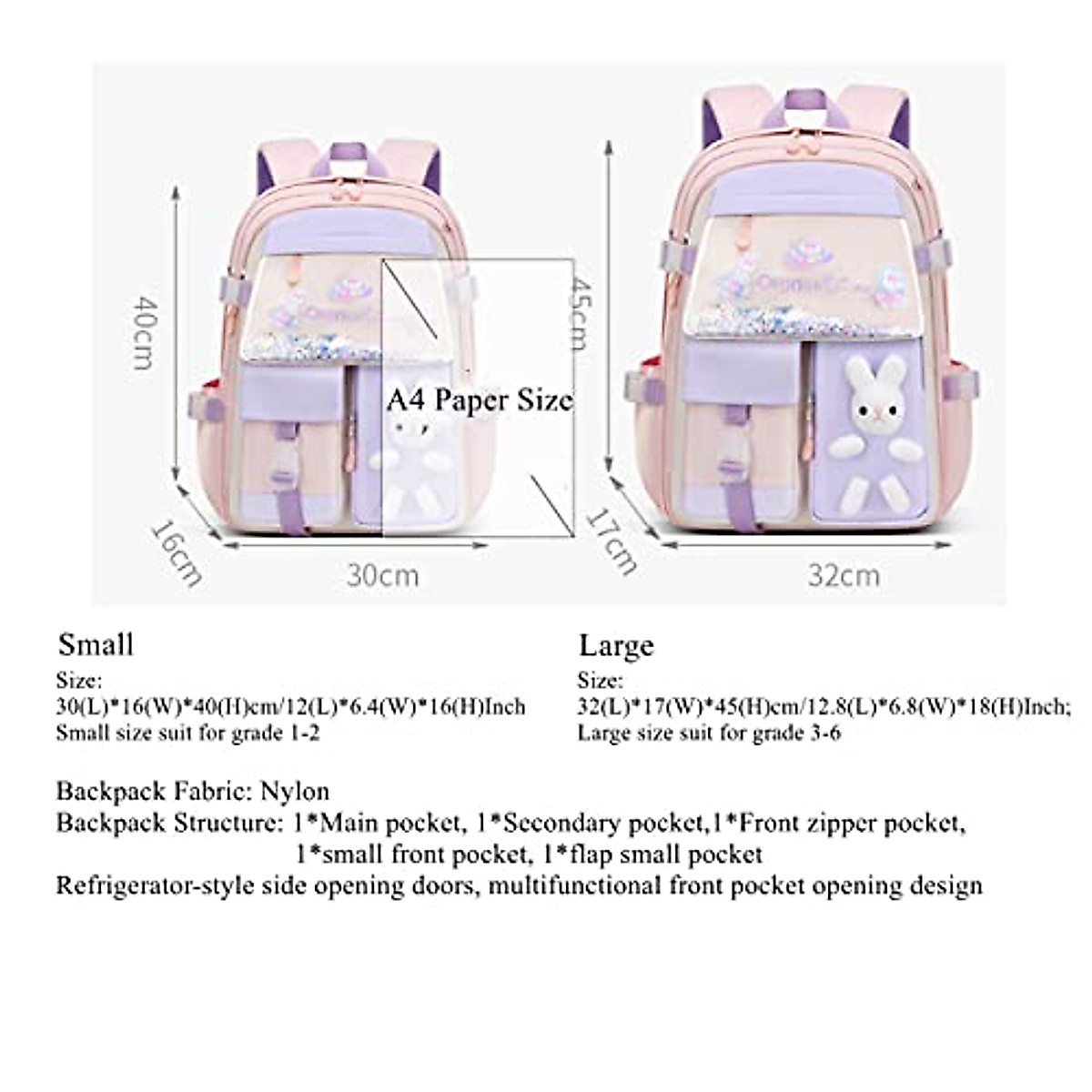 VIDOSCLA Kawaii Kids Girls Backpack Elementary Students Book Bag Primary School Bag for Teens