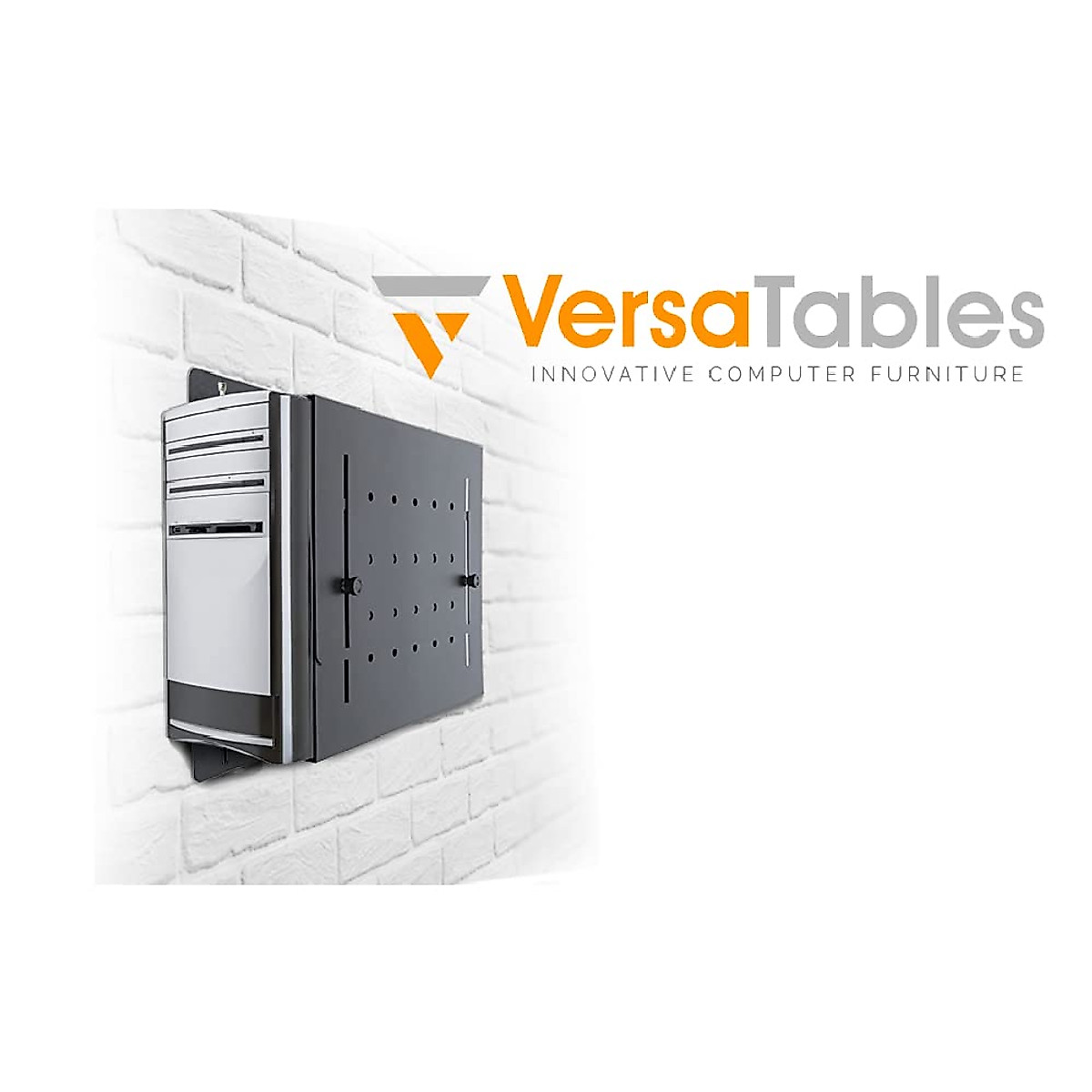 VersaTables | Made in USA | CPU Holder Bracket |Universal Computer Mount | Fits All PC Sizes | Easy Installation | Under-Desk | Standing Desk | Work from Home | Space Saving | Computer Storage | Black