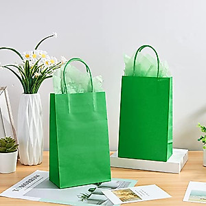 DjinnGlory 24 Pack Small Green Paper Gift Bags with Handles and 24 Tissue Paper for Christmas Holiday Birthday Wedding Baby Shower Party Favors Goodies, 9x5.5x3.15 Inch (Green)